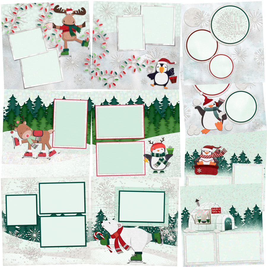Winter Fun Friends - Set of 5 Double Page Layouts - 1874 – EZscrapbooks