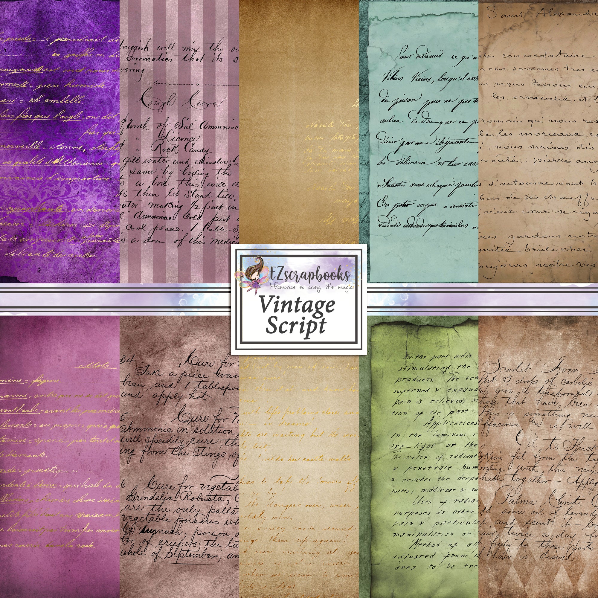 Vintage Script 12X12 Paper Pack - 8647 – EZscrapbooks