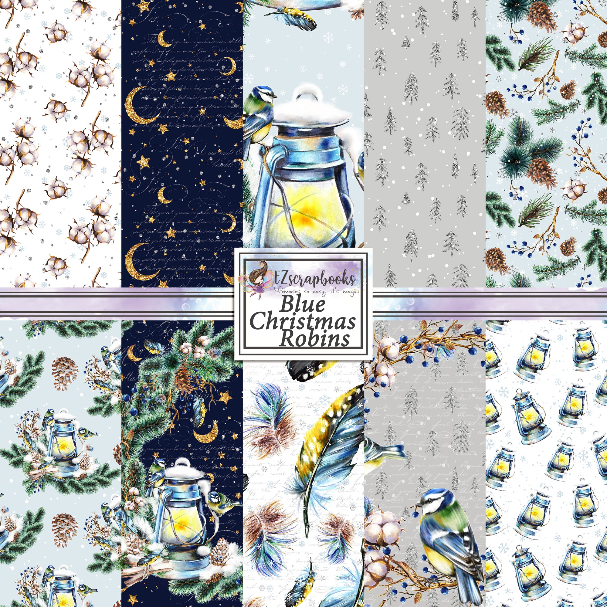 Blue Christmas Robins 12X12 Paper Pack - 8650 – EZscrapbooks