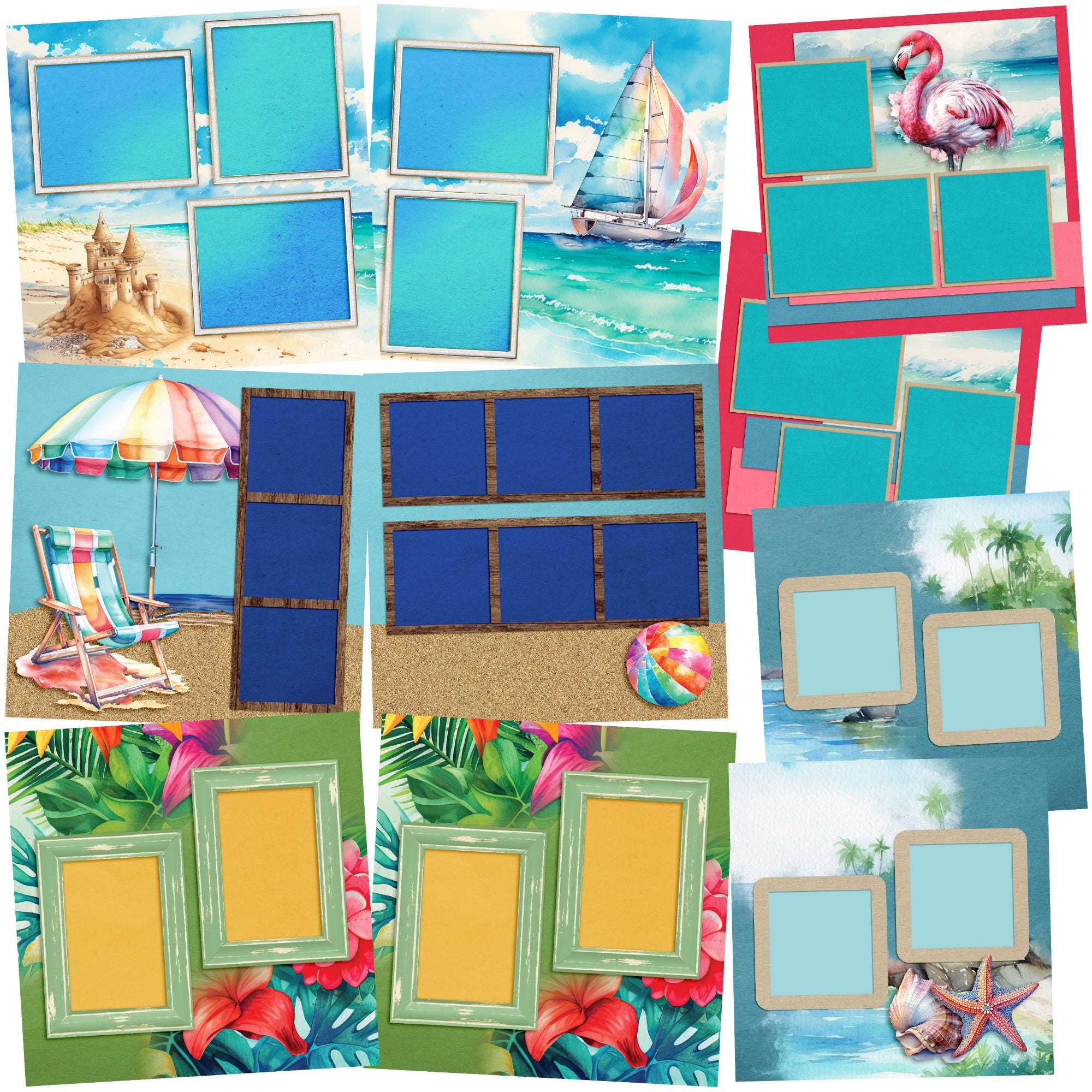 Summer at the Beach - Set of 5 Double Page Layouts - 1732 – EZscrapbooks