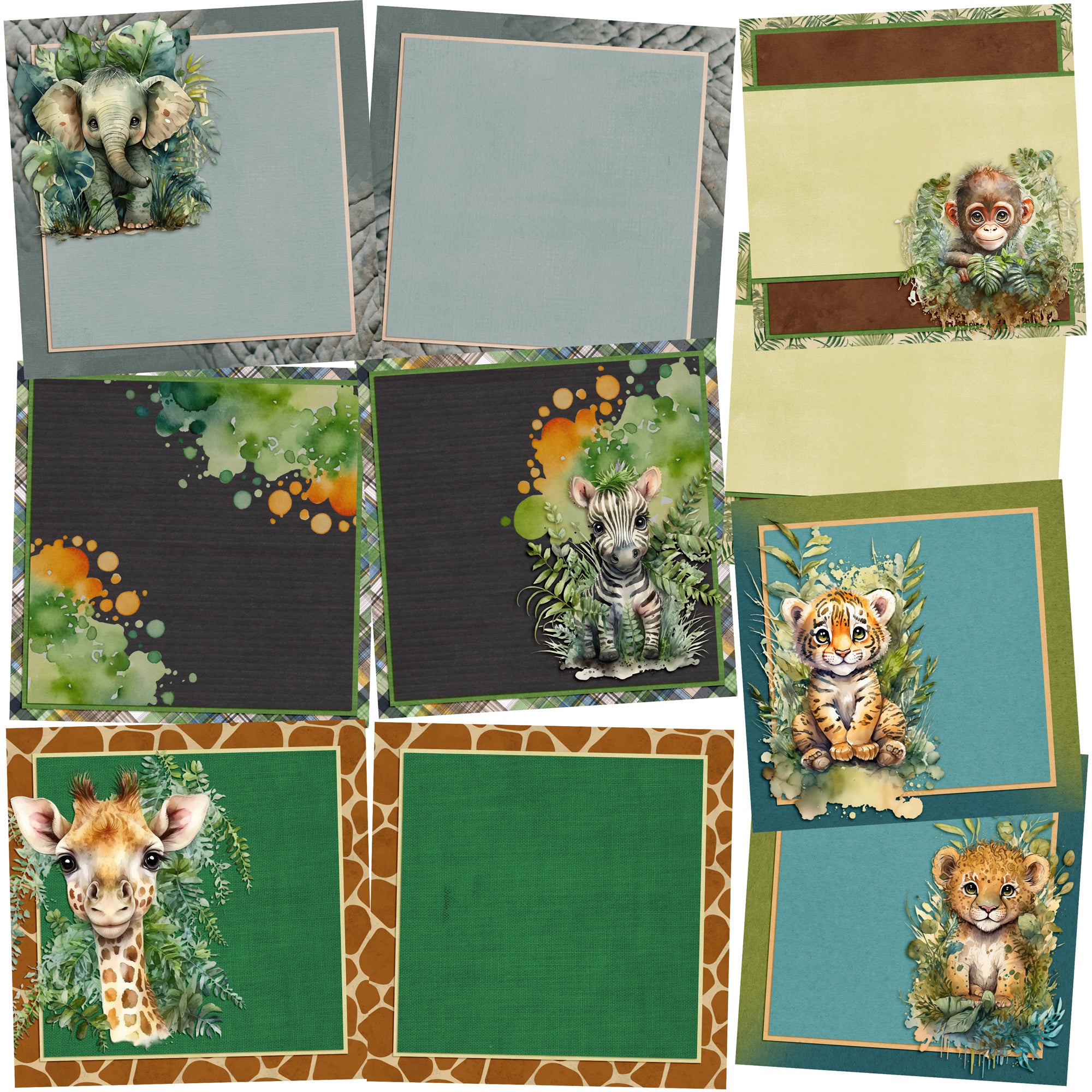 Jungle Babies EZ Background Pages - Digital Bundle - 10 Digital Scrapb ...