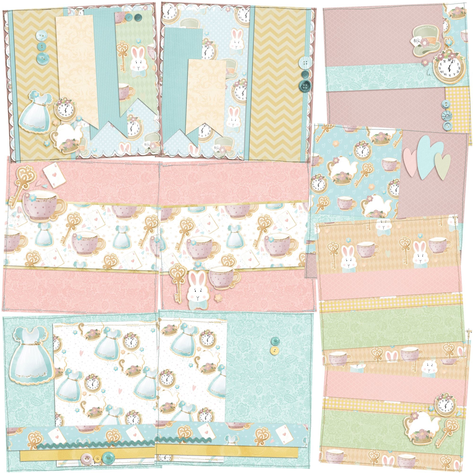 Tea Party NPM - Set of 5 Double Page Layouts - 1795 – EZscrapbooks