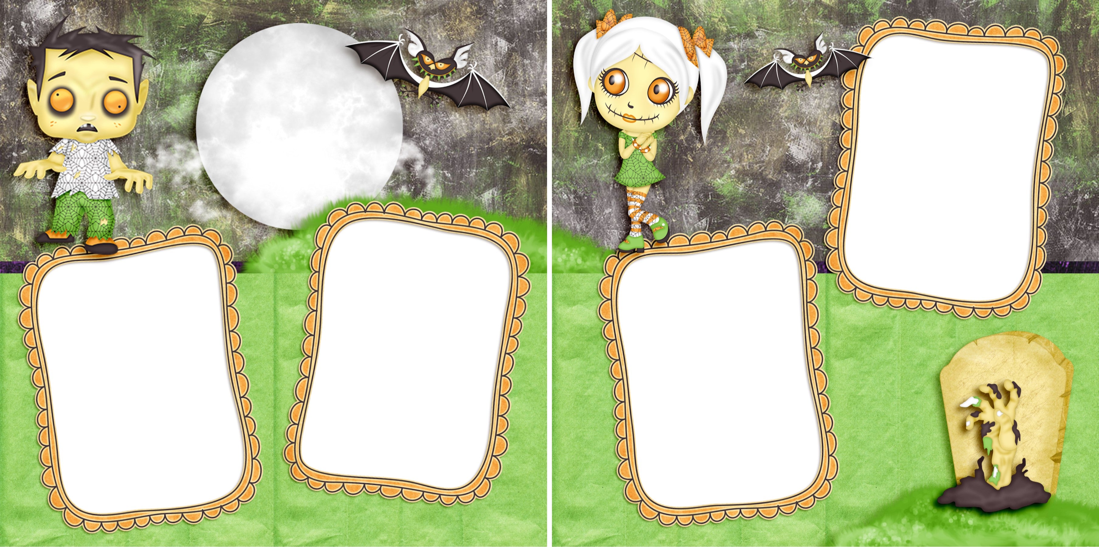 Zombies - Halloween - Digital Scrapbook Pages - INSTANT DOWNLOAD - 201 ...