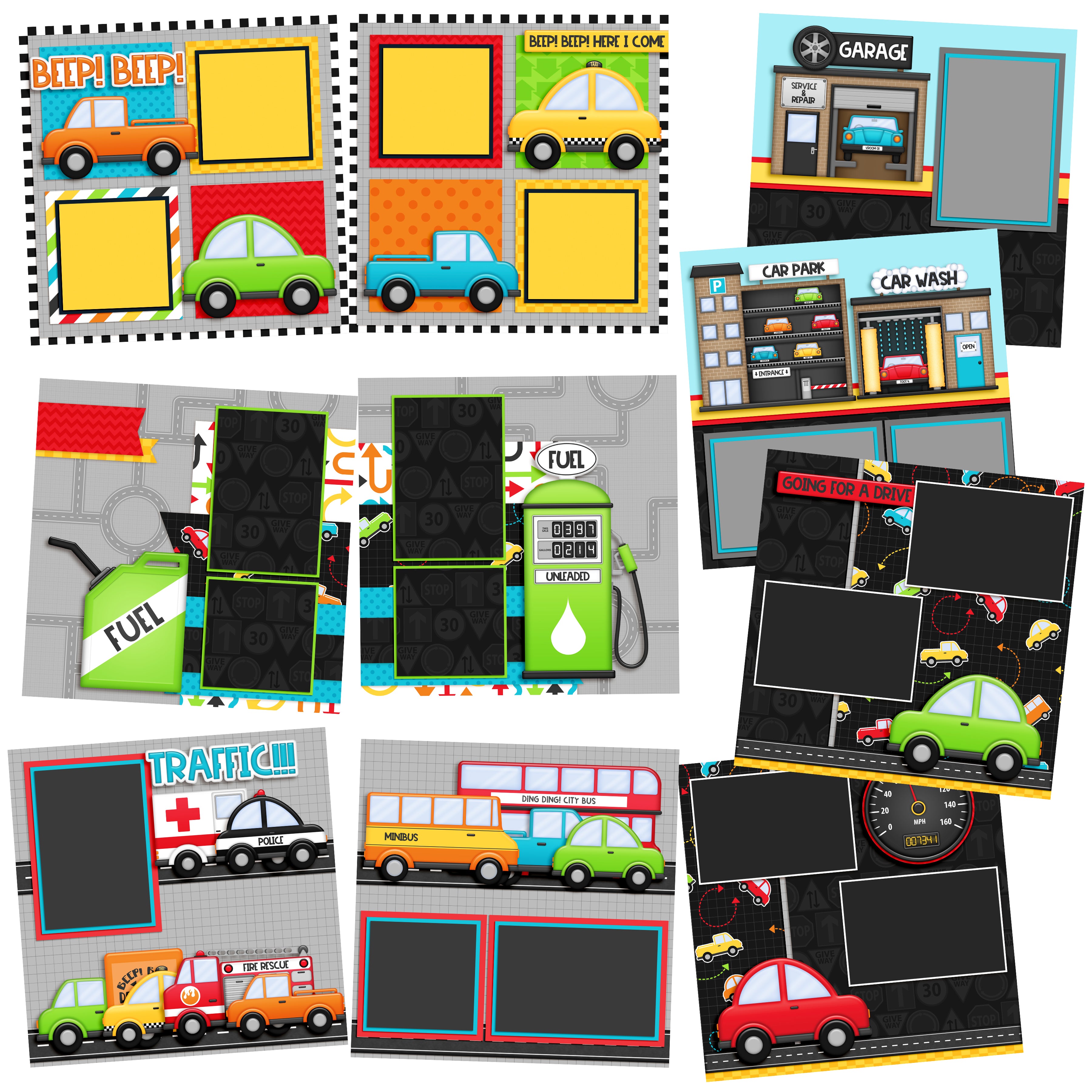 Cars Cars Cars - Set of 5 Double Page Layouts - 1510 – EZscrapbooks