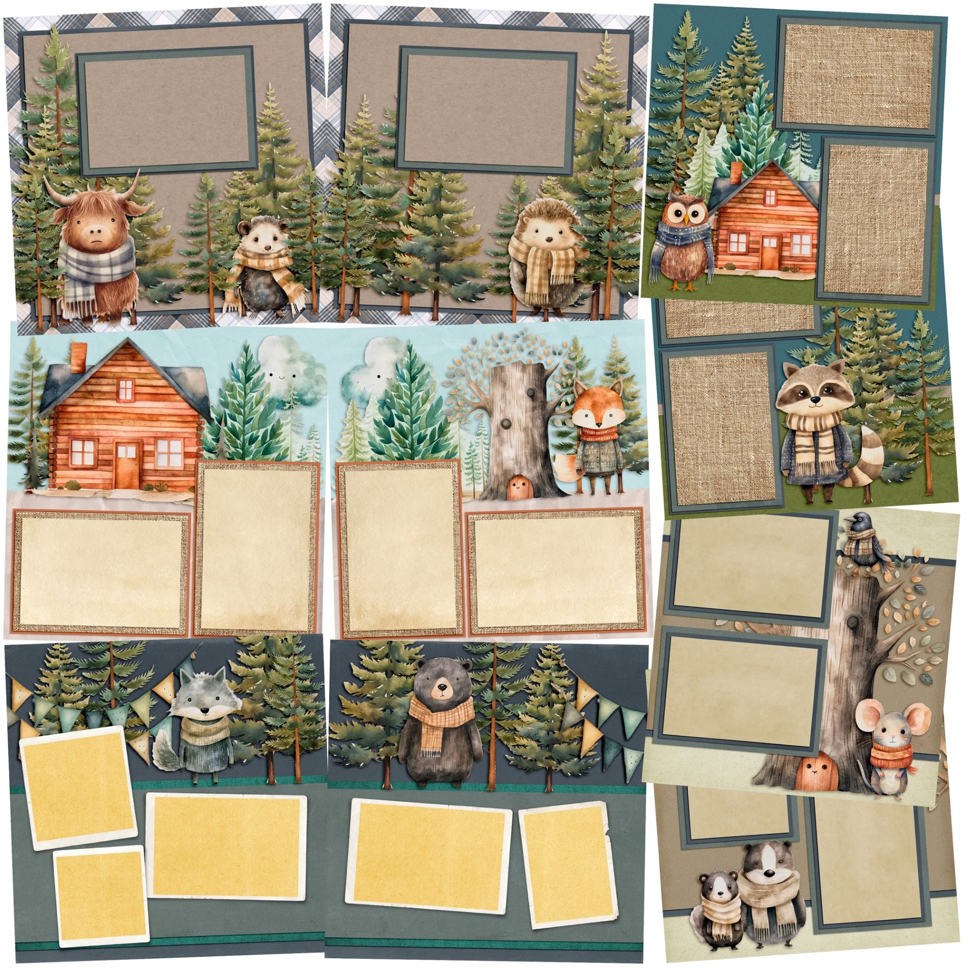 Woodland Animals - Set of 5 Double Page Layouts - 1772 – EZscrapbooks