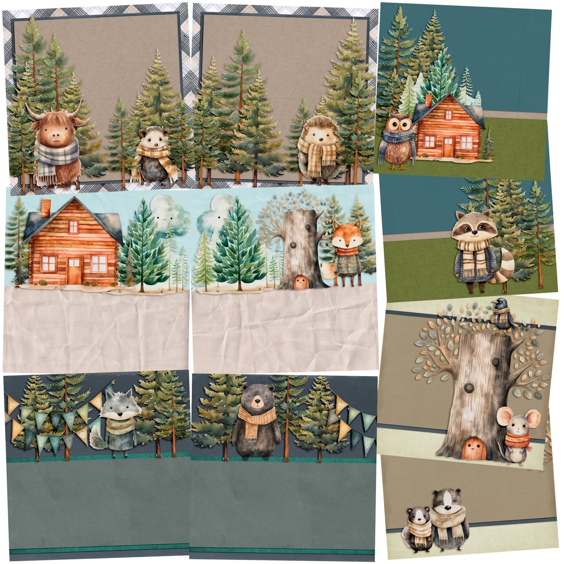 Woodland Animals NPM - Set of 5 Double Page Layouts - 1773 – EZscrapbooks