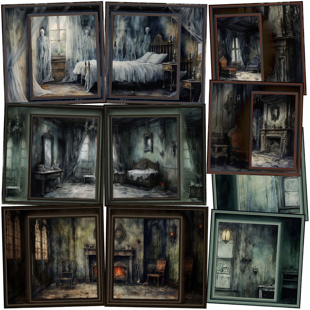 Creepy Rooms Background Pages - Set of 5 Double Page Layouts - 1796 ...