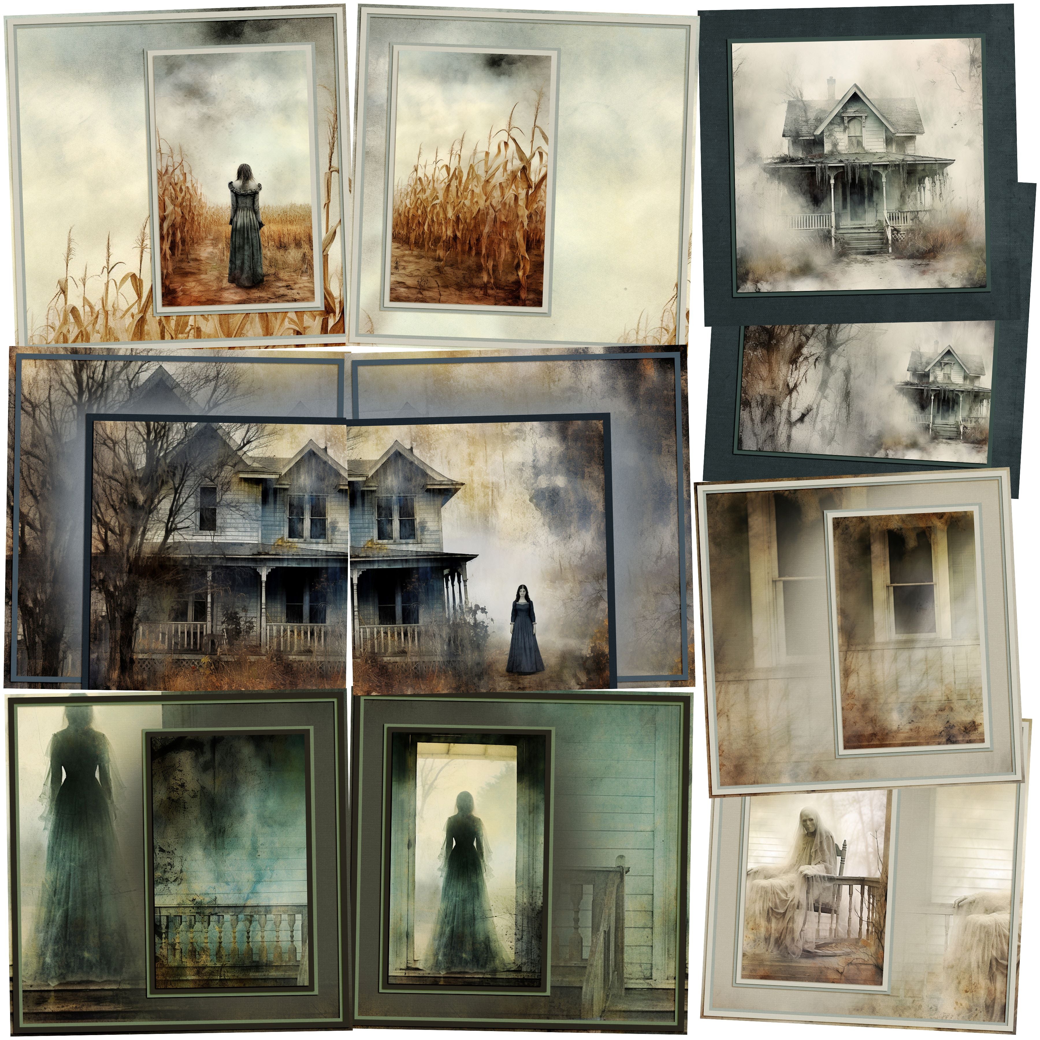 Creepy Farmhouse Background Pages - Set of 5 Double Page Layouts - 179 ...