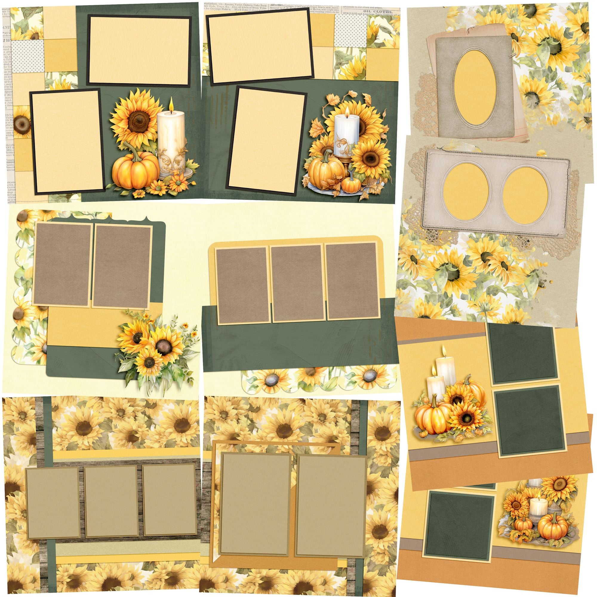 Sunflowers in Fall - Set of 5 Double Page Layouts - 1816 – EZscrapbooks