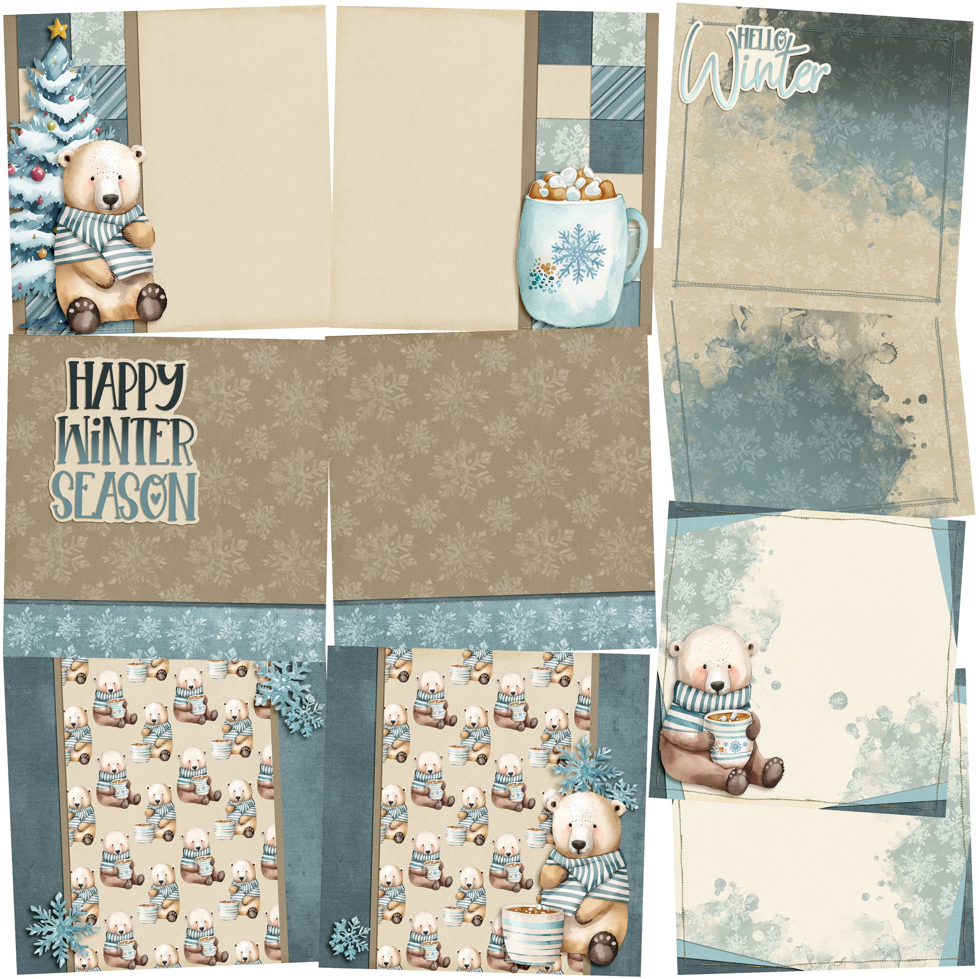 Winter Bear EZ Background Pages - Digital Bundle - 10 Digital Scrapboo ...