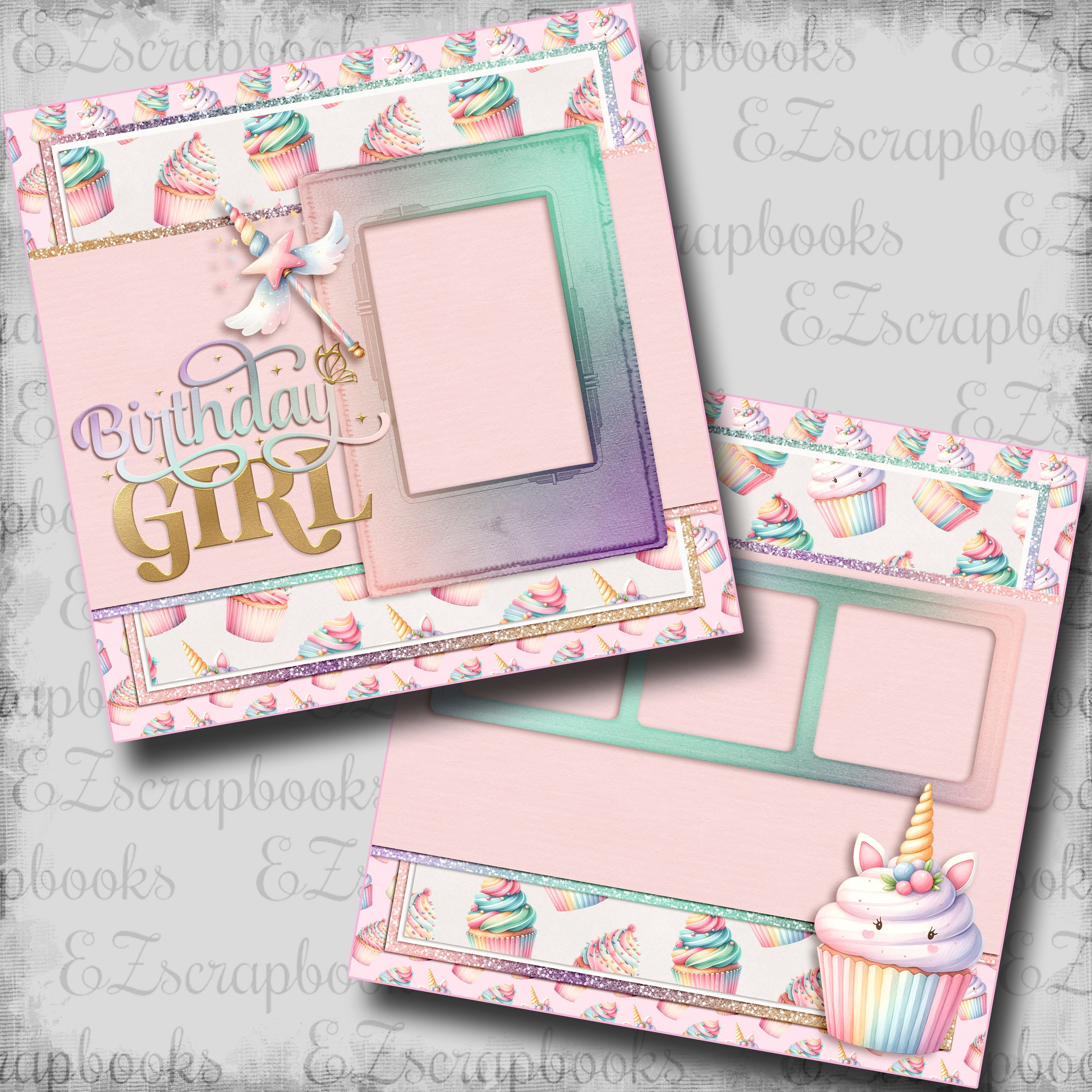 Birthday Girl Unicorn Cupcake - Scrapbook Layout - 25-634 – EZscrapbooks