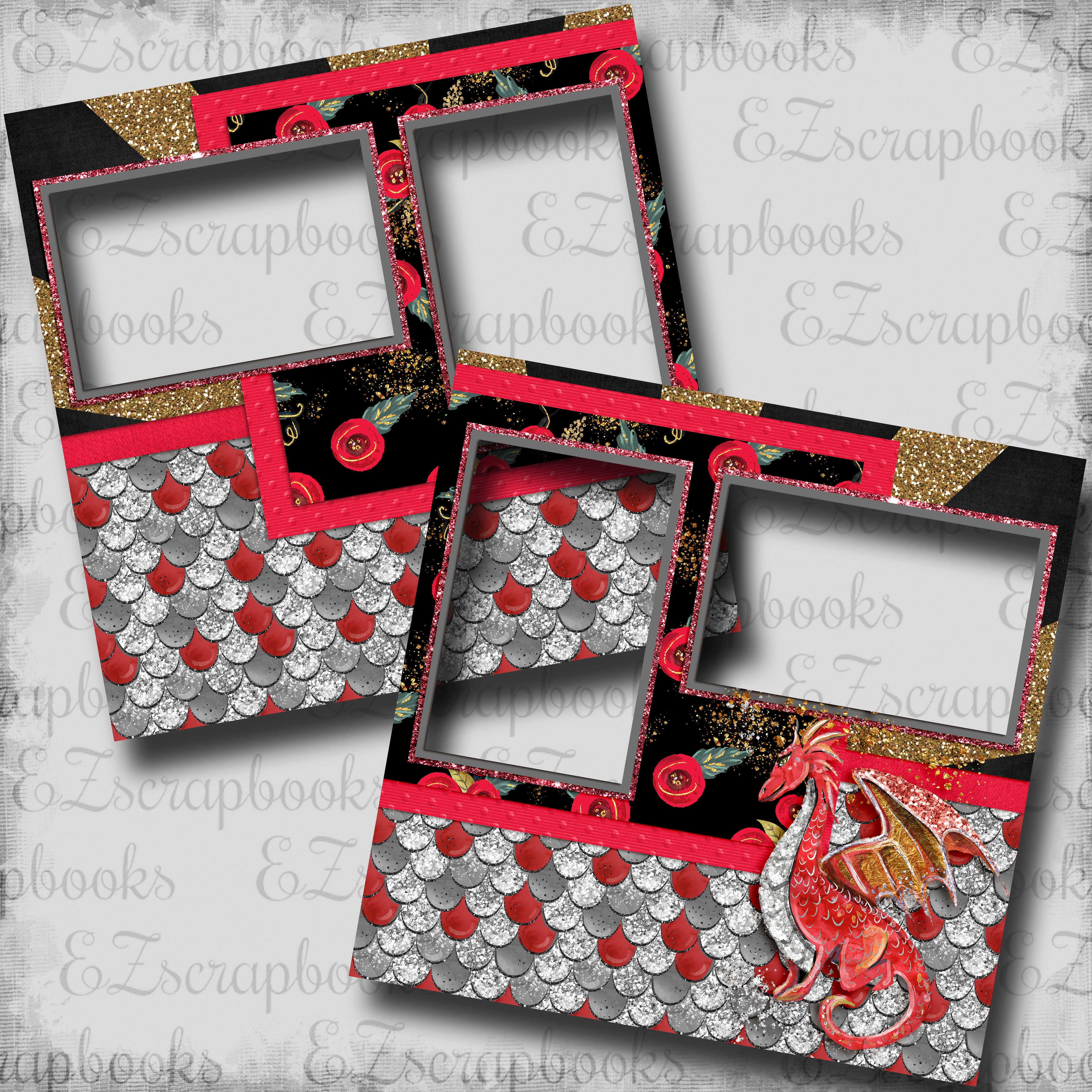 Red Dragon Scales - EZ Digital Scrapbook Pages - INSTANT DOWNLOAD ...