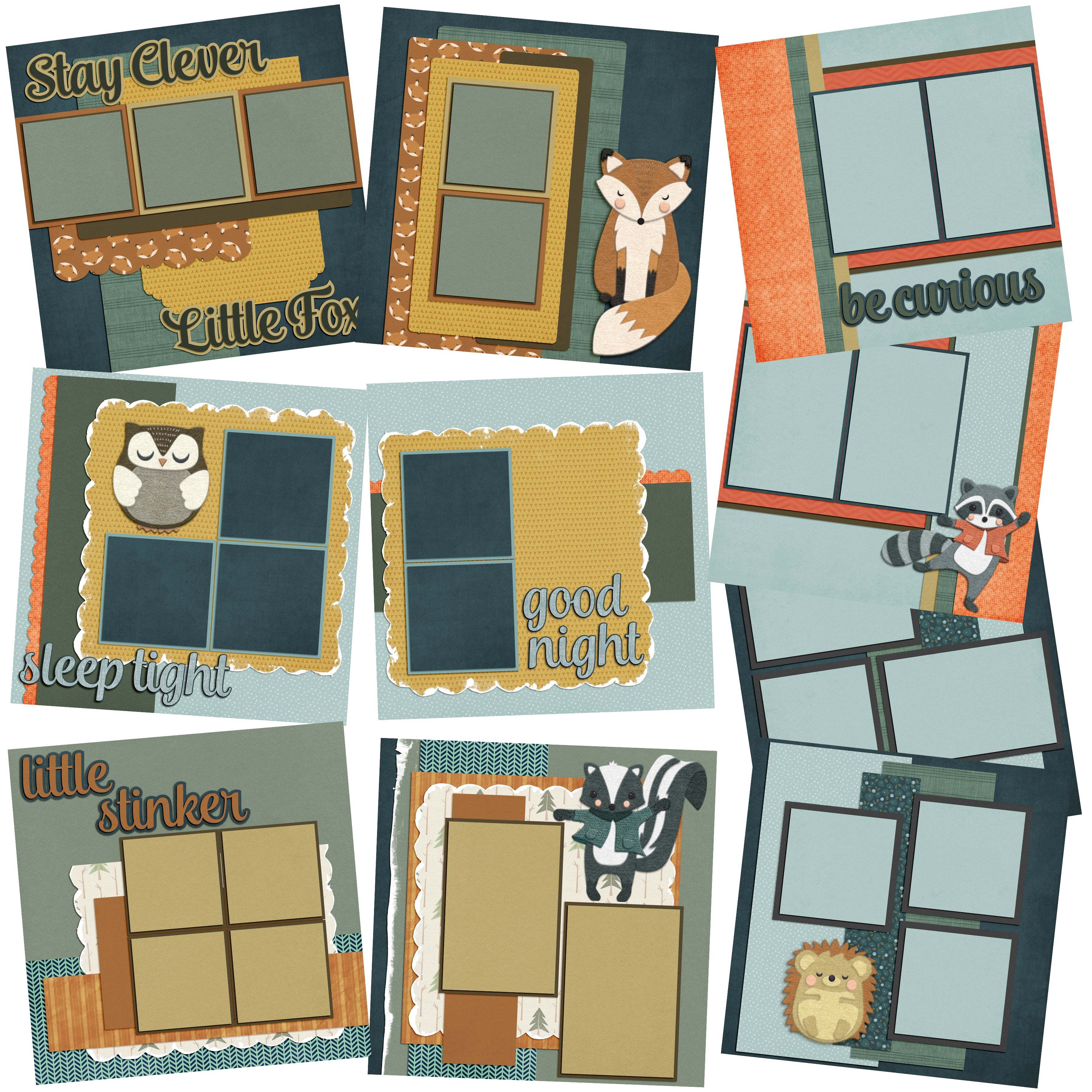 Forest Animals - Set of 5 Double Page Layouts - 1526 – EZscrapbooks