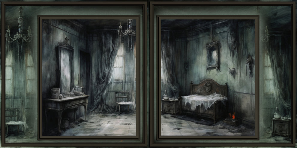 Creepy Rooms Background Pages - Set of 5 Double Page Layouts - 1796 ...