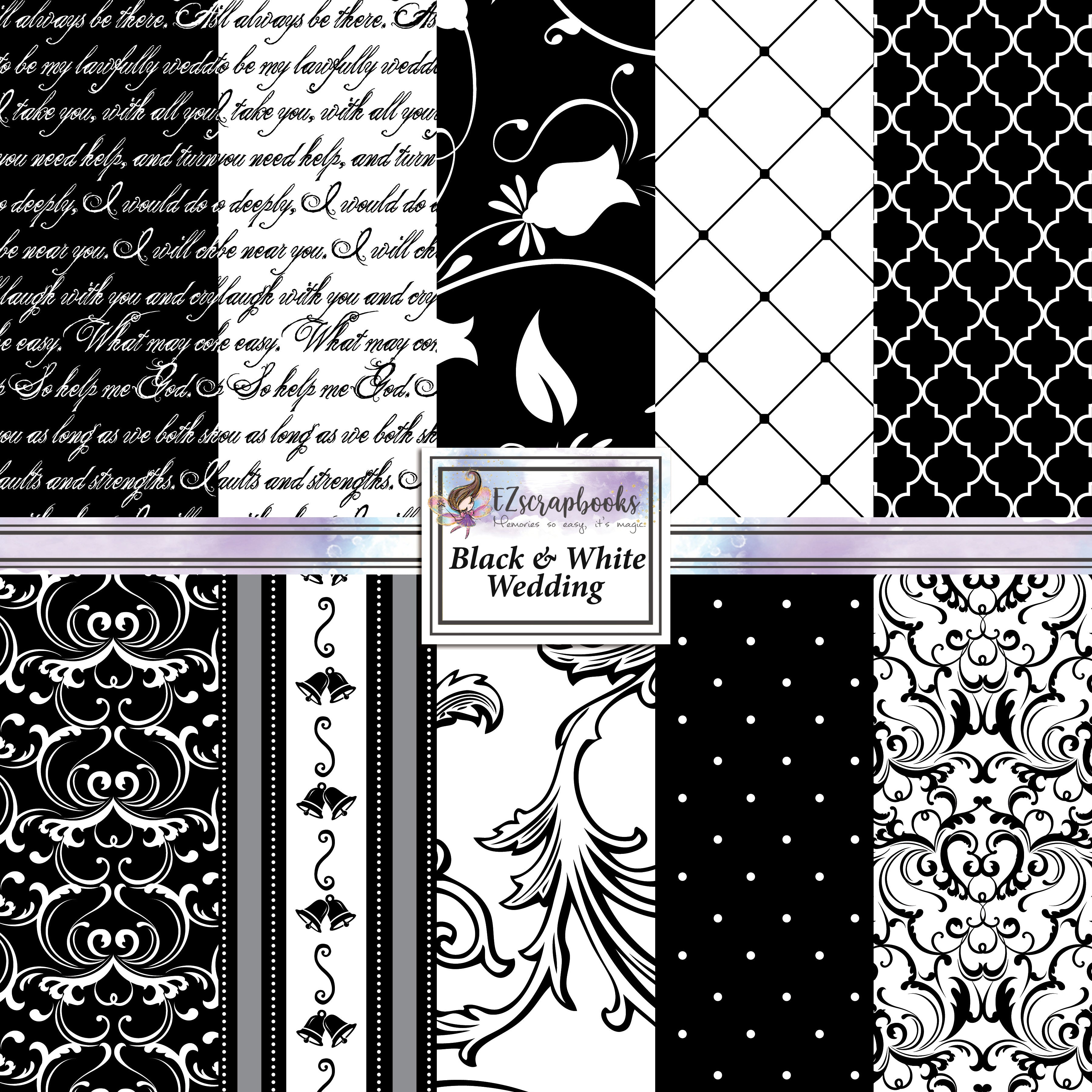 Black & White Wedding - 12X12 Scrapbook Paper Pack - 25-8084 – EZscrapbooks
