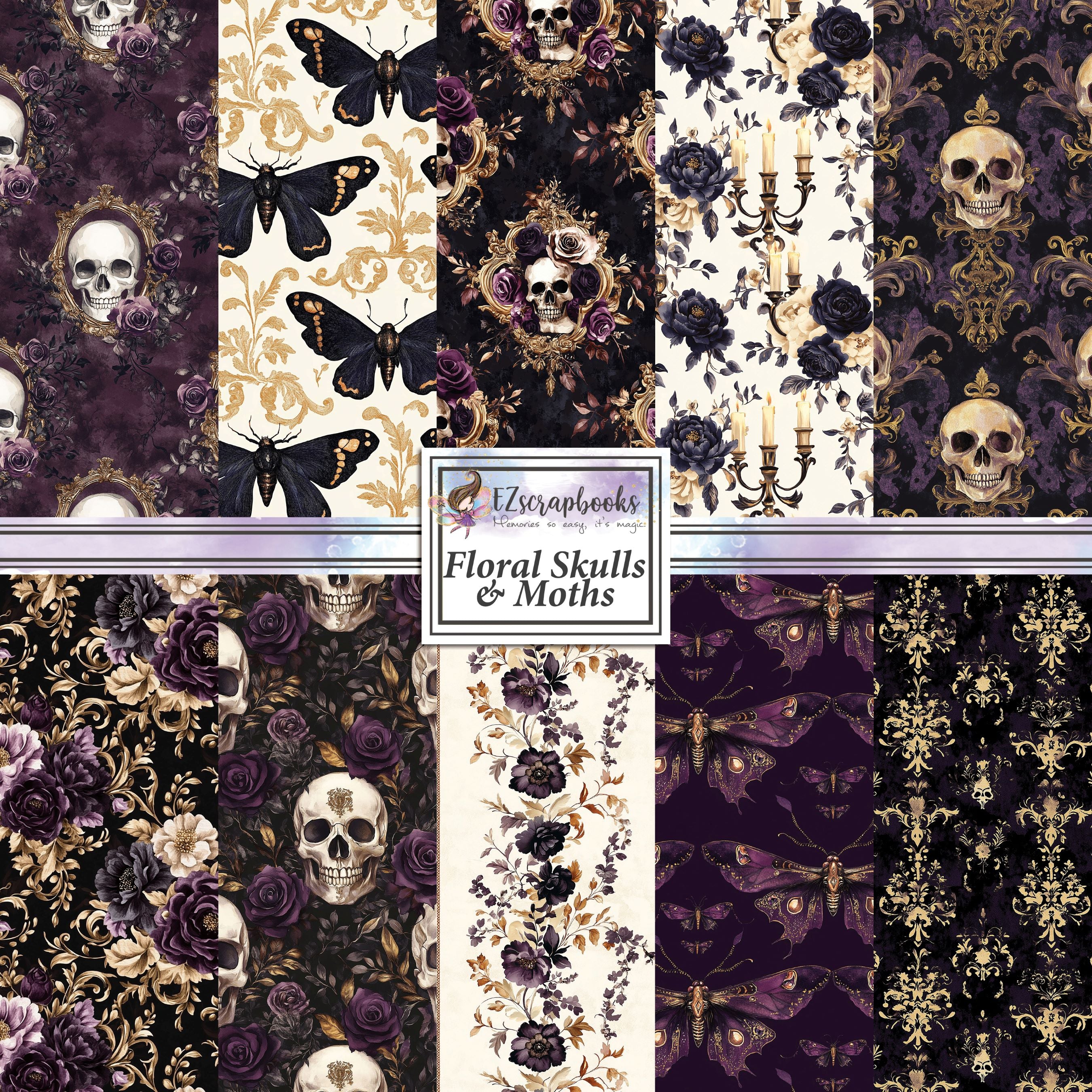 Floral Skulls & Moths - 12X12 Halloween Scrapbook Paper Pack - 25-8251 ...