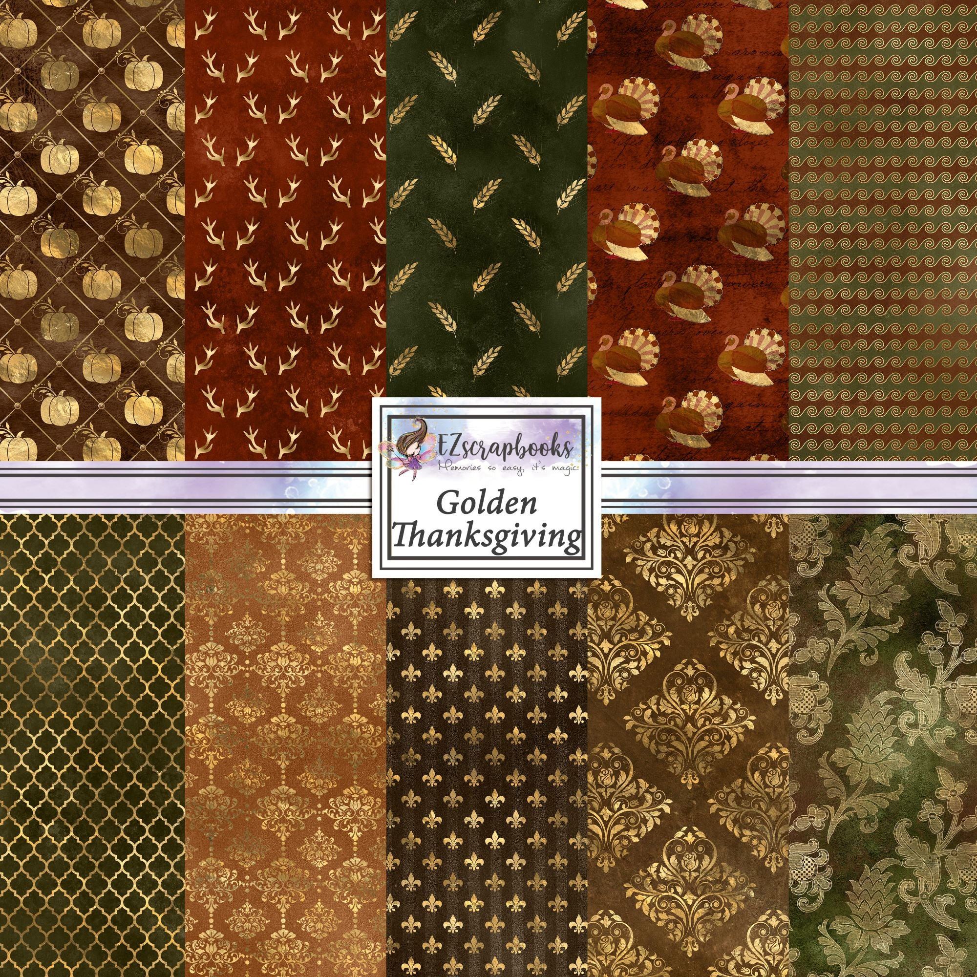 Golden Thanksgiving 12X12 Paper Pack - 8625 – EZscrapbooks