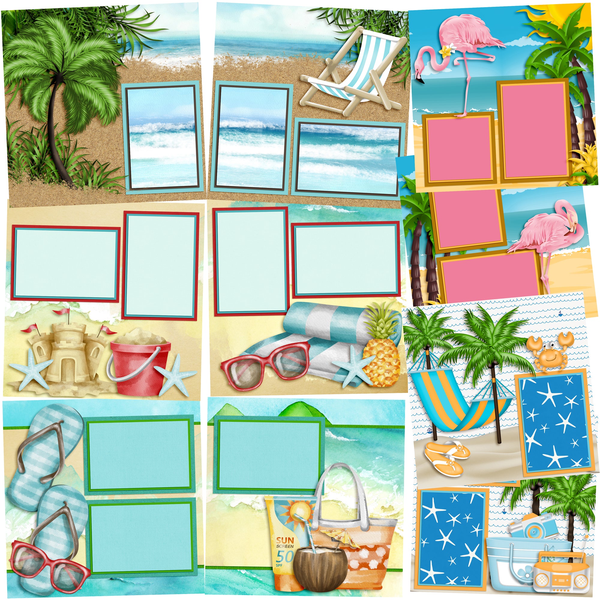 Beach Paradise - Set of 5 Double Page Layouts - 1369 – EZscrapbooks