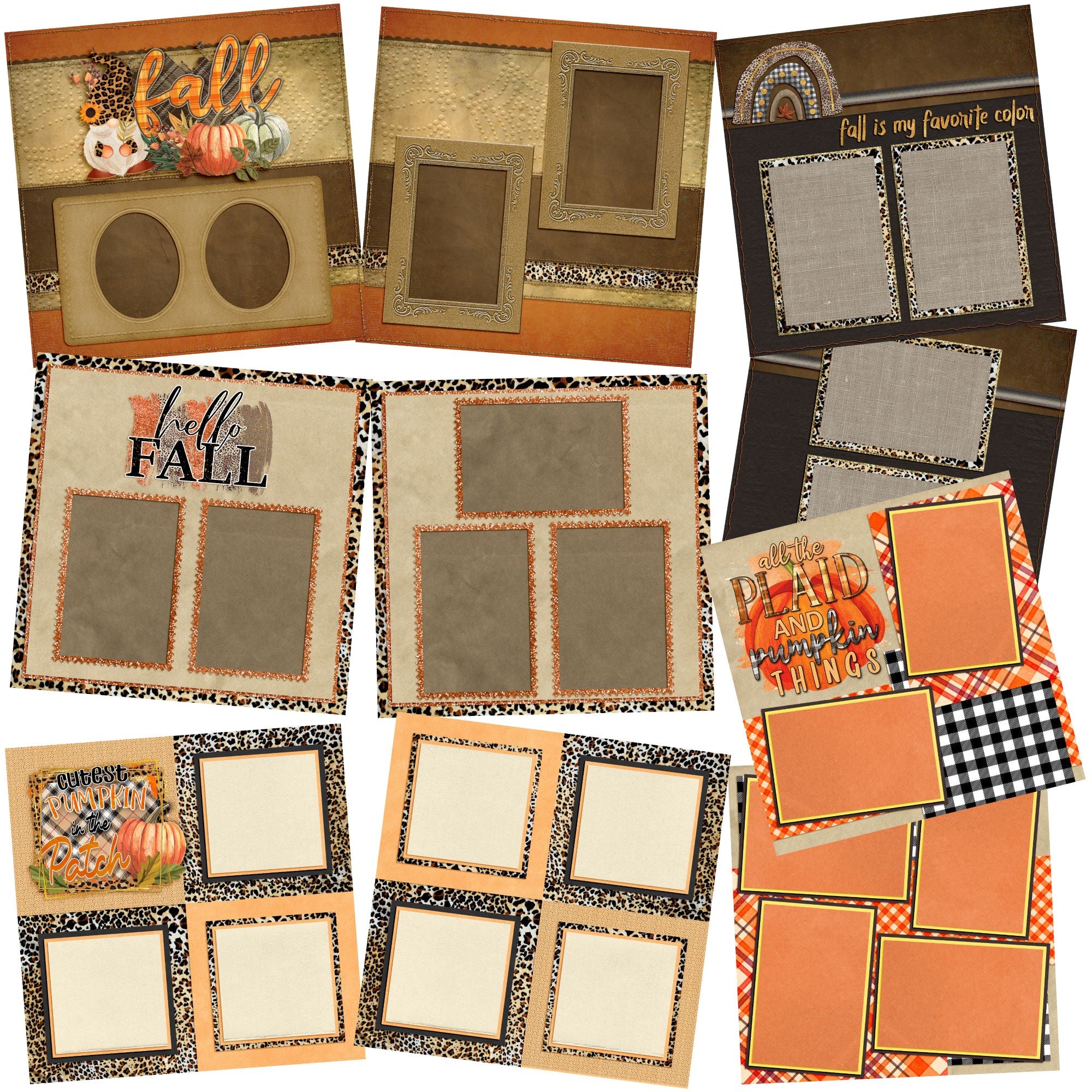 Cheetah Fall - Set of 5 Double Page Layouts - 1524 – EZscrapbooks