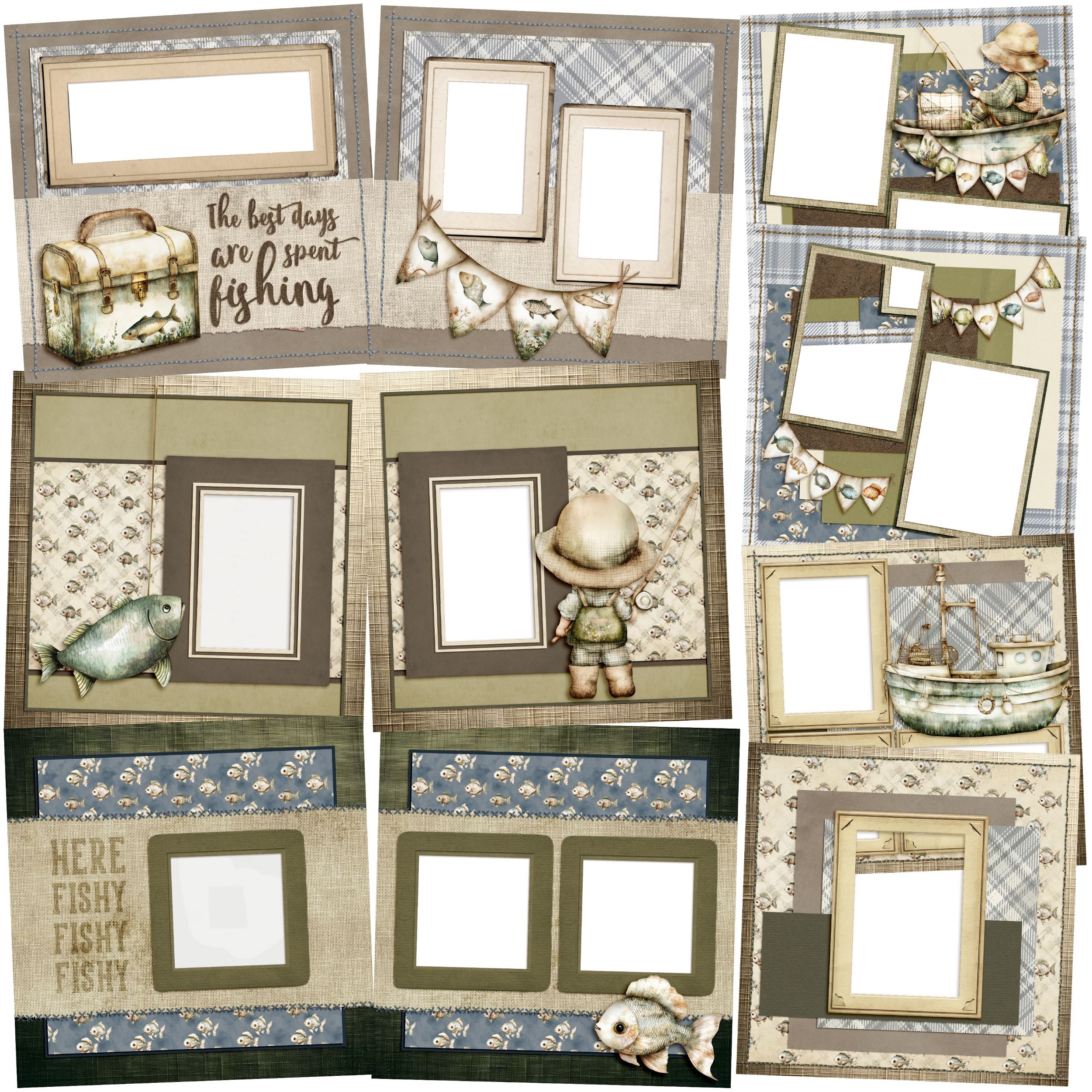 Cute Fisherman EZ Quick Pages - Digital Bundle - 10 Digital Scrapbook ...