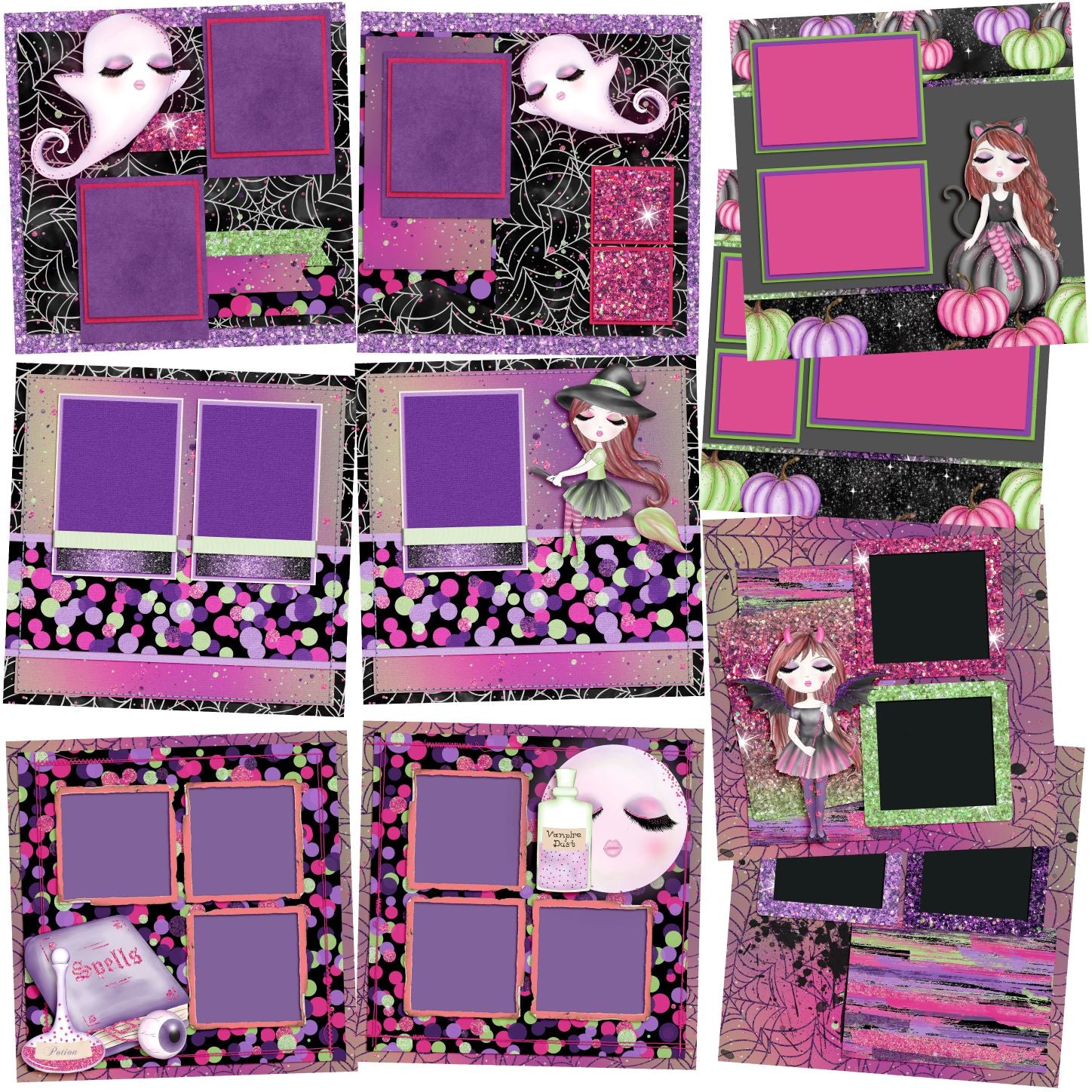 Fabulous Ghouls - Set of 5 Double Page Layouts - 1554 – EZscrapbooks