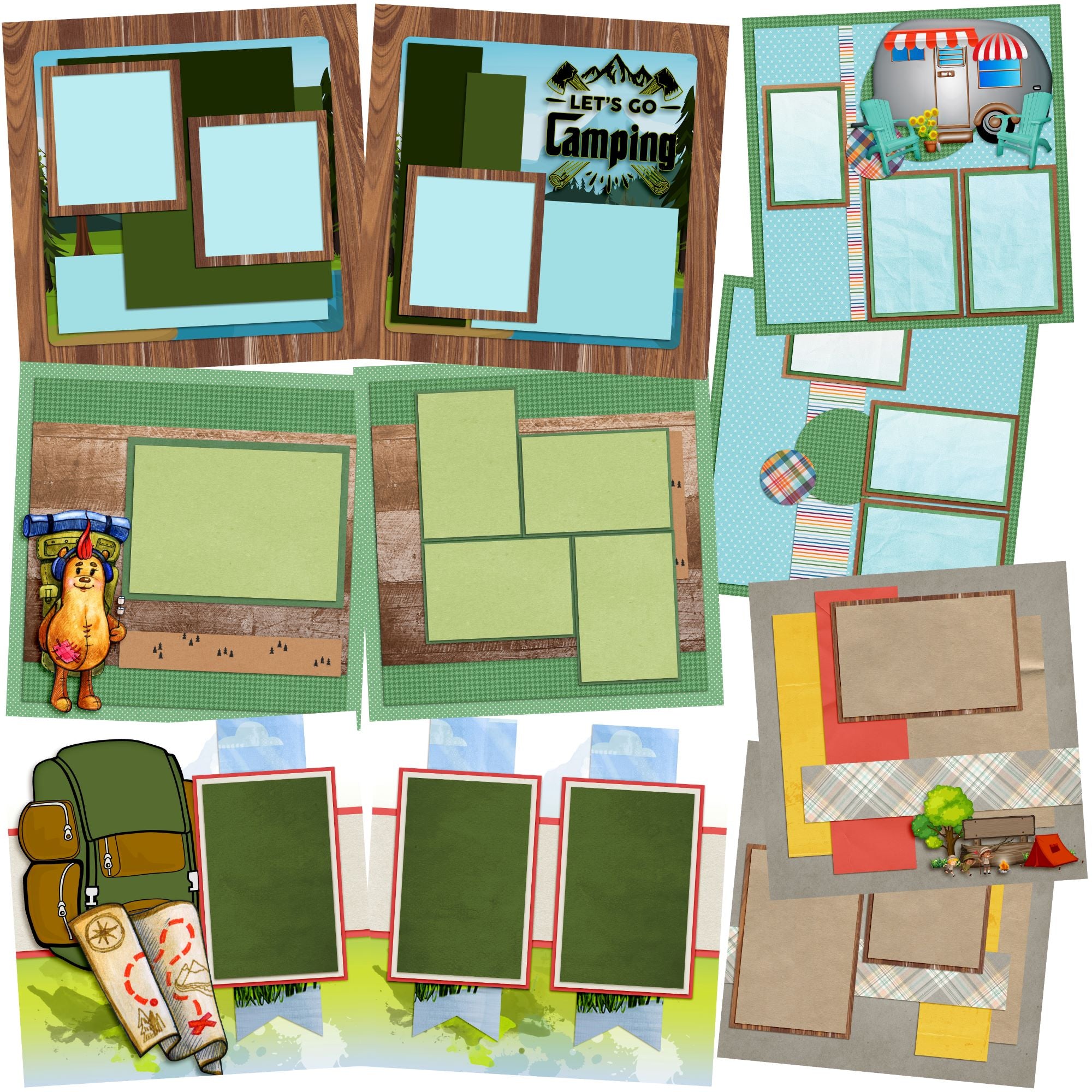 Let's Go Camping - Set of 5 Double Page Layouts - 1718 – EZscrapbooks