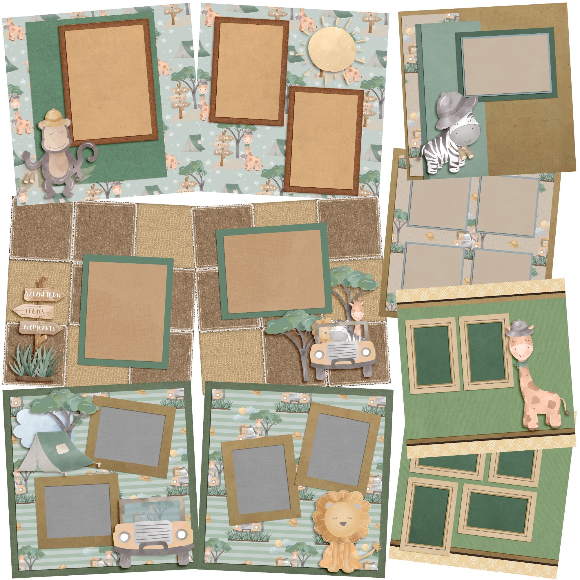 Little Safari - Set of 5 Double Page Layouts - 1698 – EZscrapbooks
