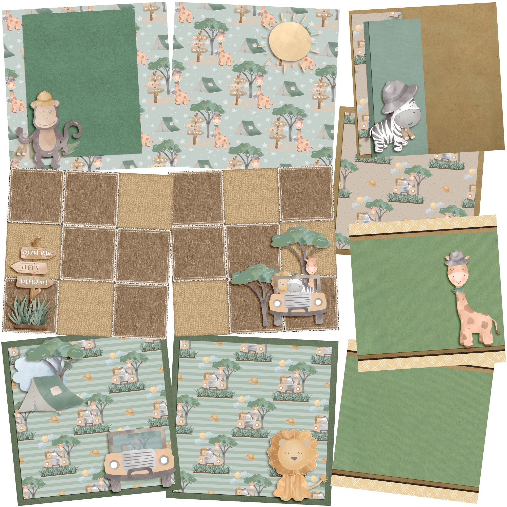 Little Safari NPM - Set of 5 Double Page Layouts - 1699 – EZscrapbooks
