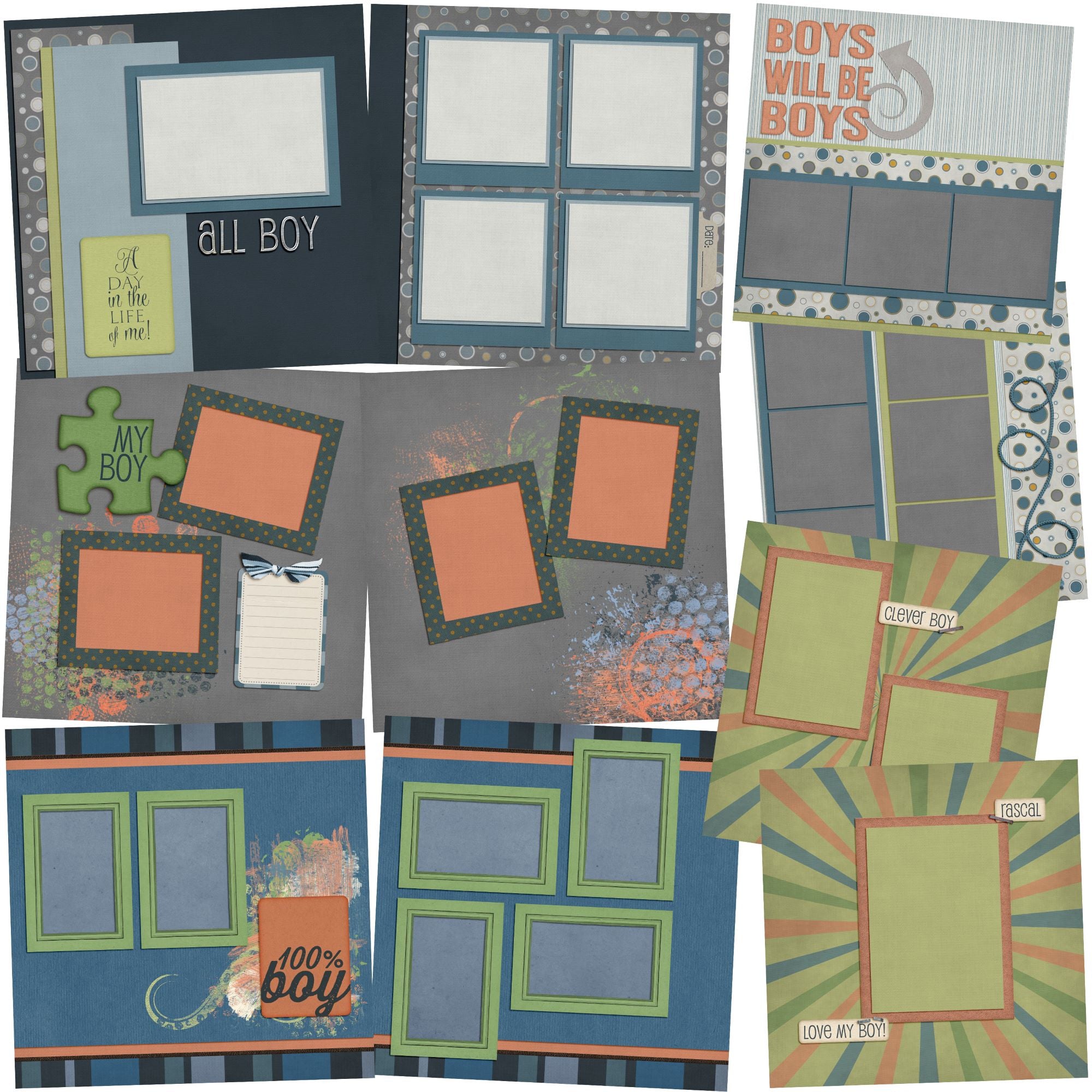 All Boy - Set of 5 Double Page Layouts - 1682 – EZscrapbooks