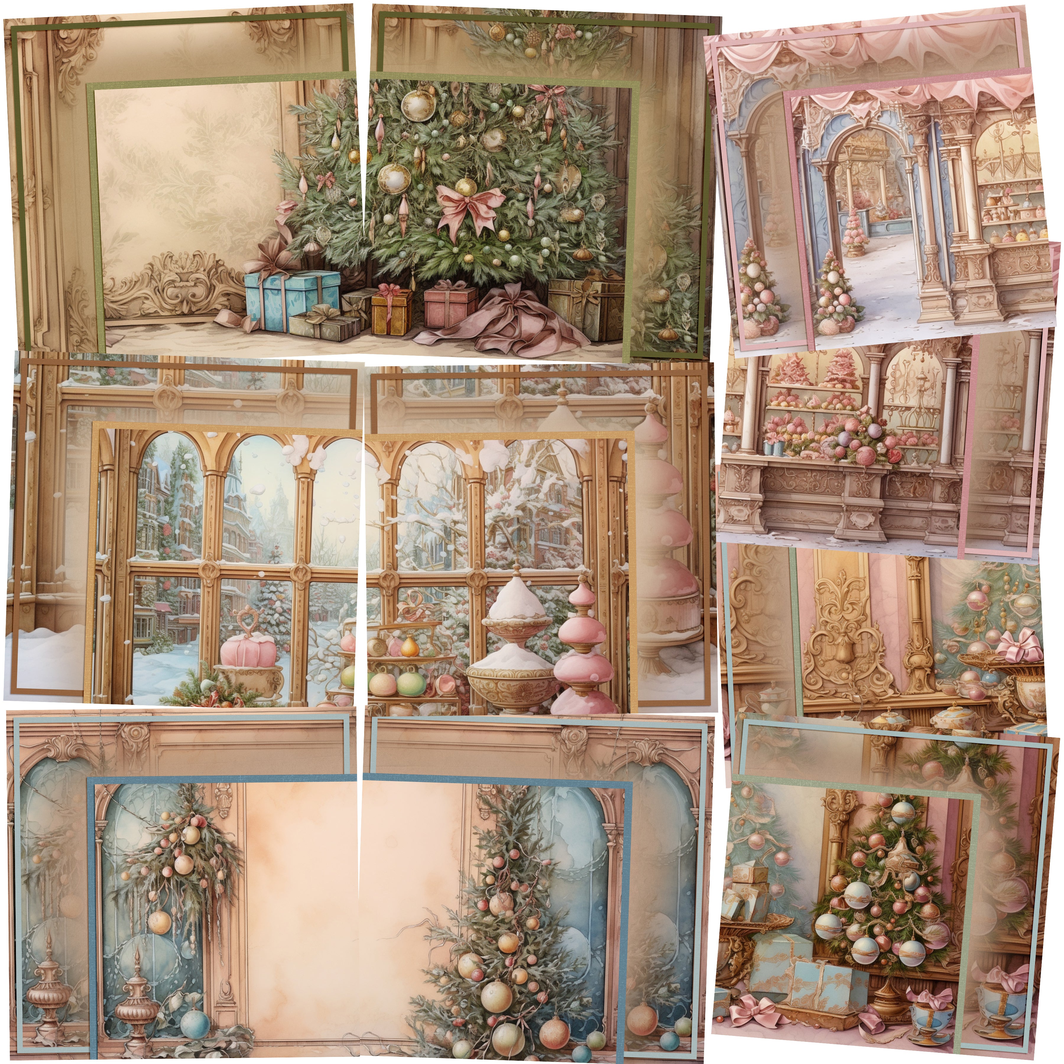 Pastel Christmas 2 Background Pages - Set of 5 Double Page Layouts - 1 ...