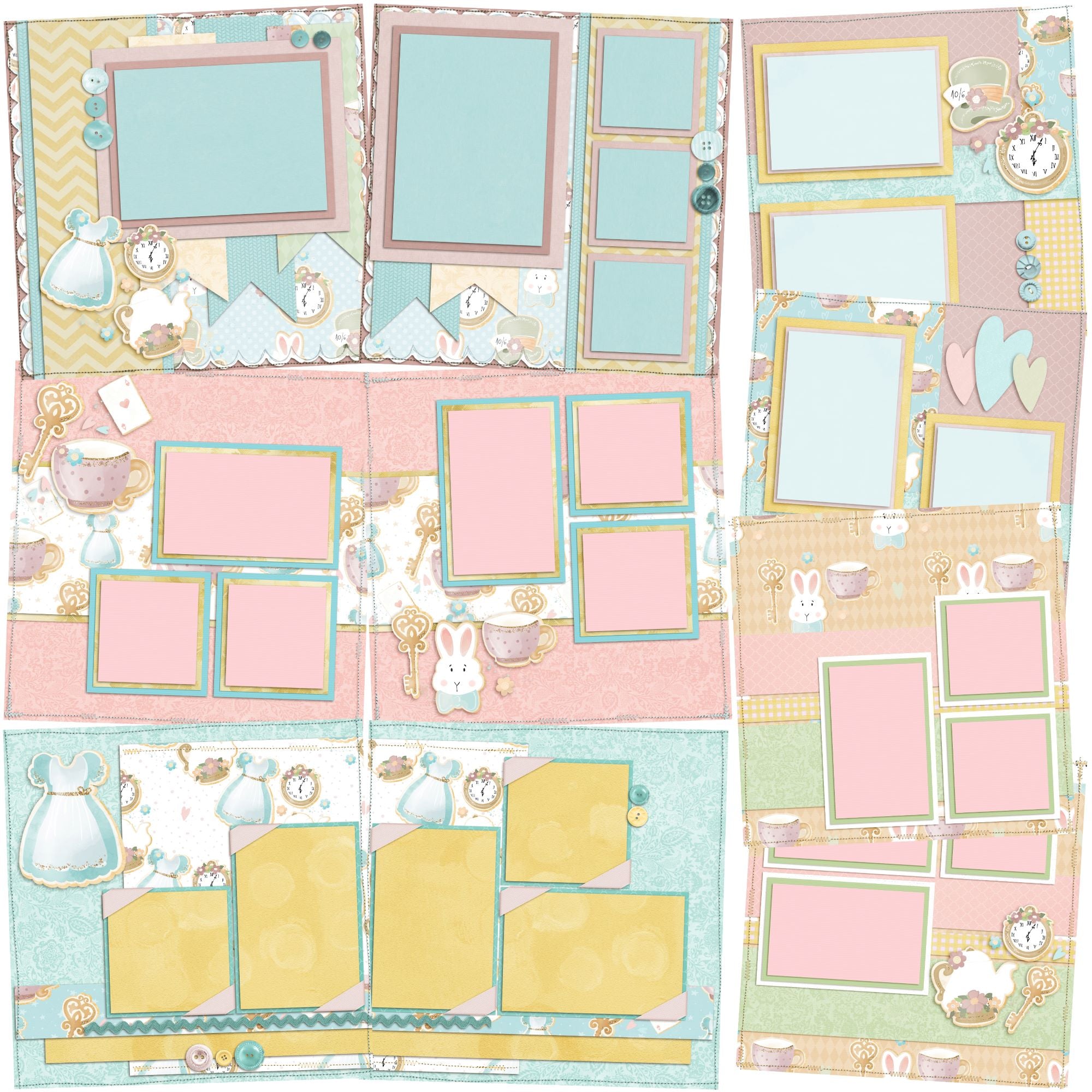 Tea Party - Set of 5 Double Page Layouts - 1794 – EZscrapbooks