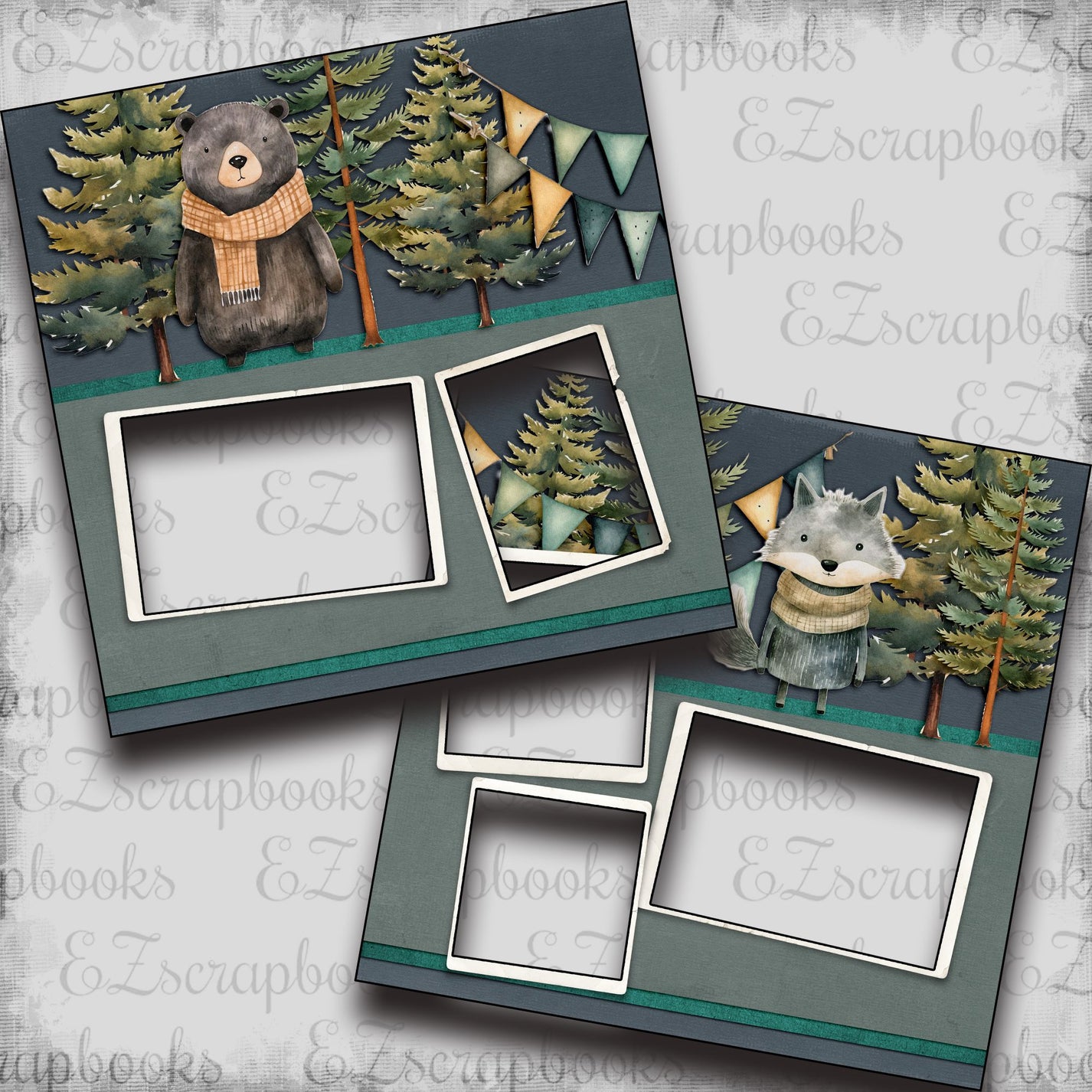 Woodland Animals Bear - EZ Digital Scrapbook Pages - INSTANT DOWNLOAD ...
