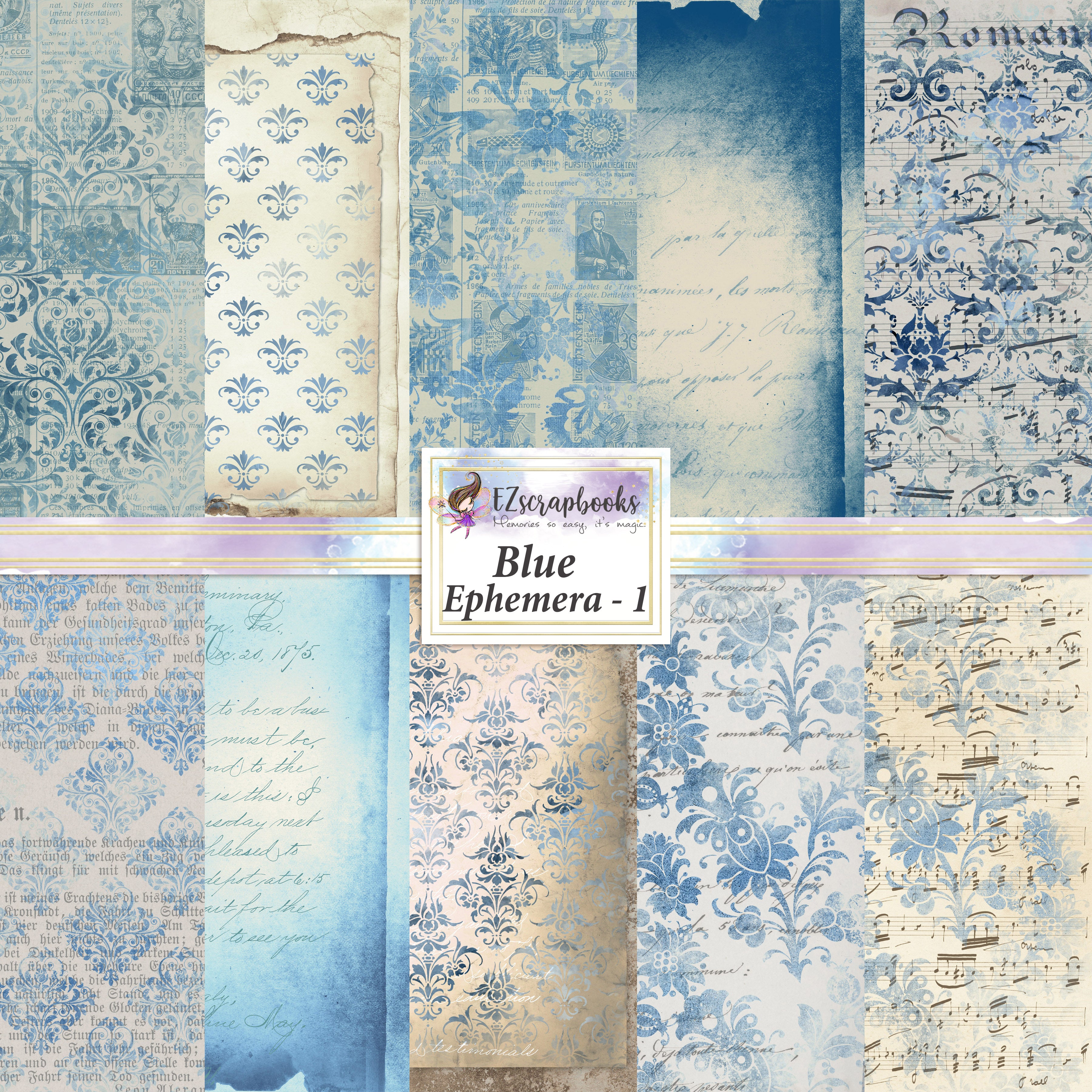 Blue Ephemera 1 - Paper Pack - 8147 – EZscrapbooks