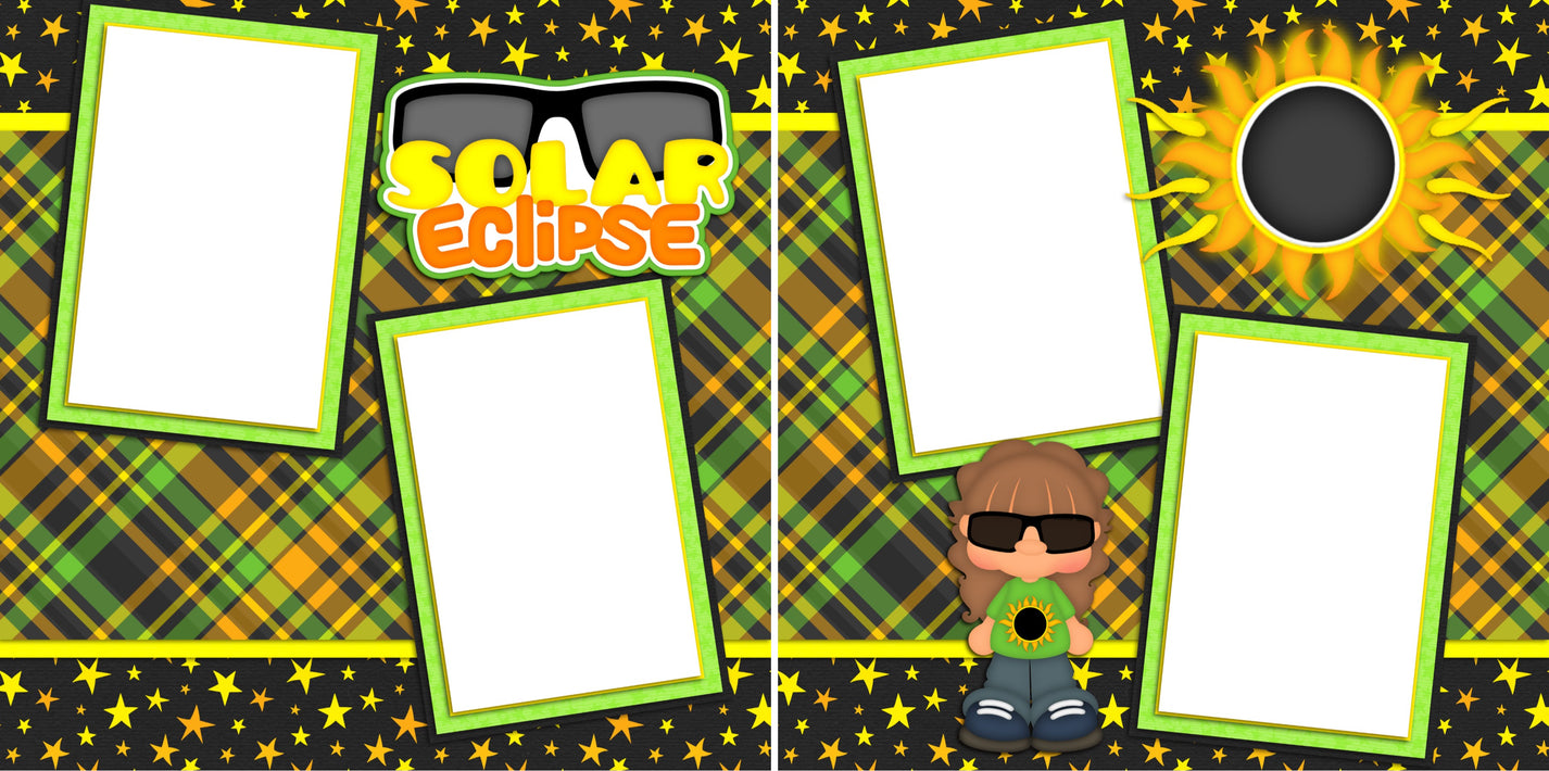 Solar Eclipse Green Girl - Digital Scrapbook Pages - INSTANT DOWNLOAD ...
