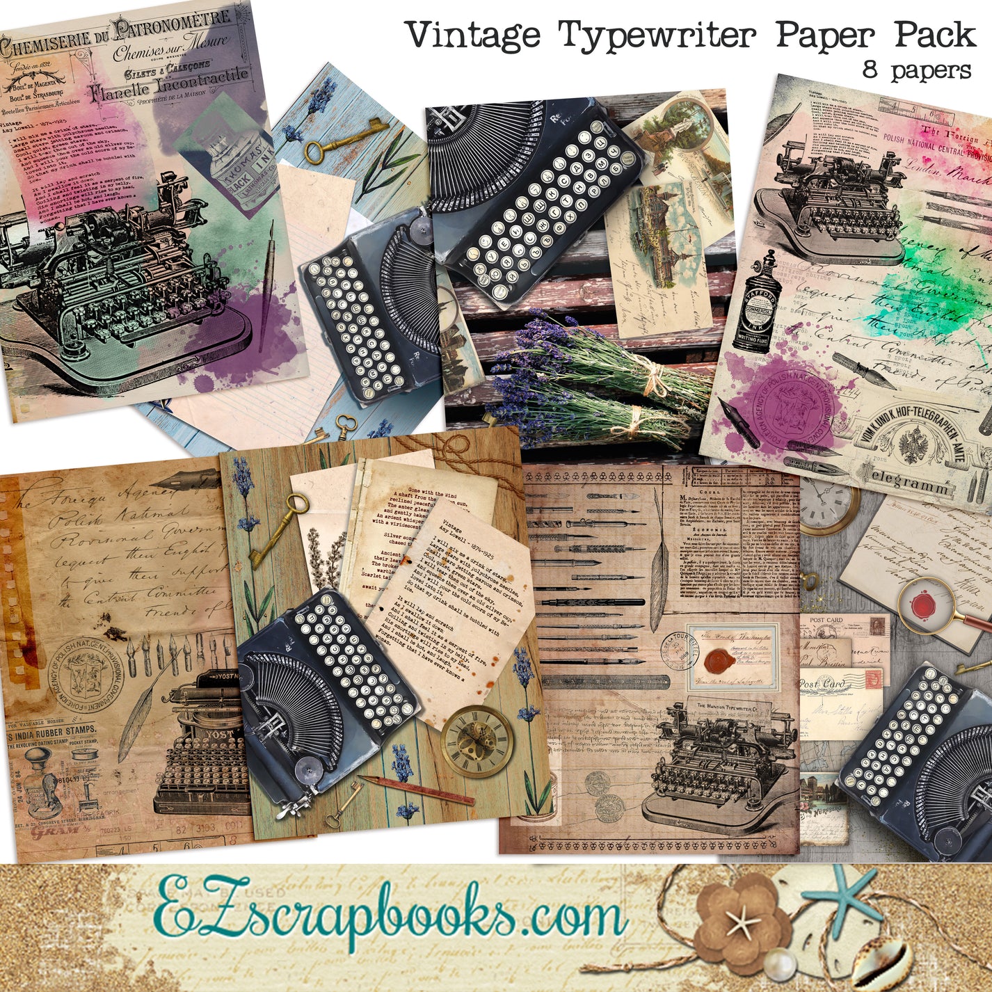 Vintage Typewriter Journal Paper Pack - 7136 – EZscrapbooks